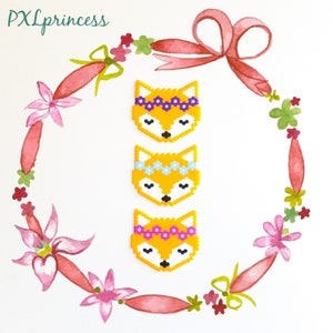 Fox Pin Pixel Art Kawaii Brooch Perler Hama Beads 8 Bit Cute Pin Wreath ...