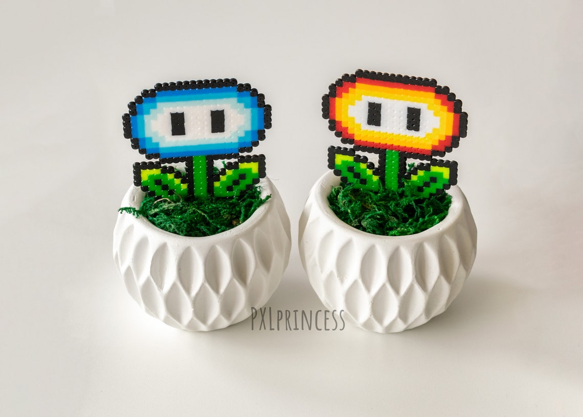 Pixel Plant in a Pot Fire Flower & Ice Flower Perler Super | Etsy