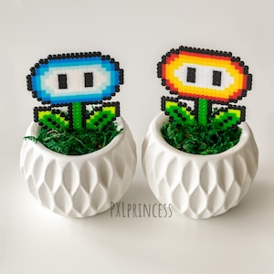 Pixel Plant in a Pot Fire Flower & Ice Flower Perler Super Mario Hama ...