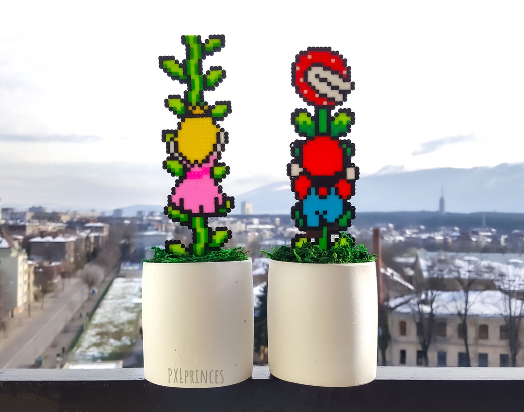 Mario Climbing Piranha Plant in Handmade Concrete Pot Princess Peach ...
