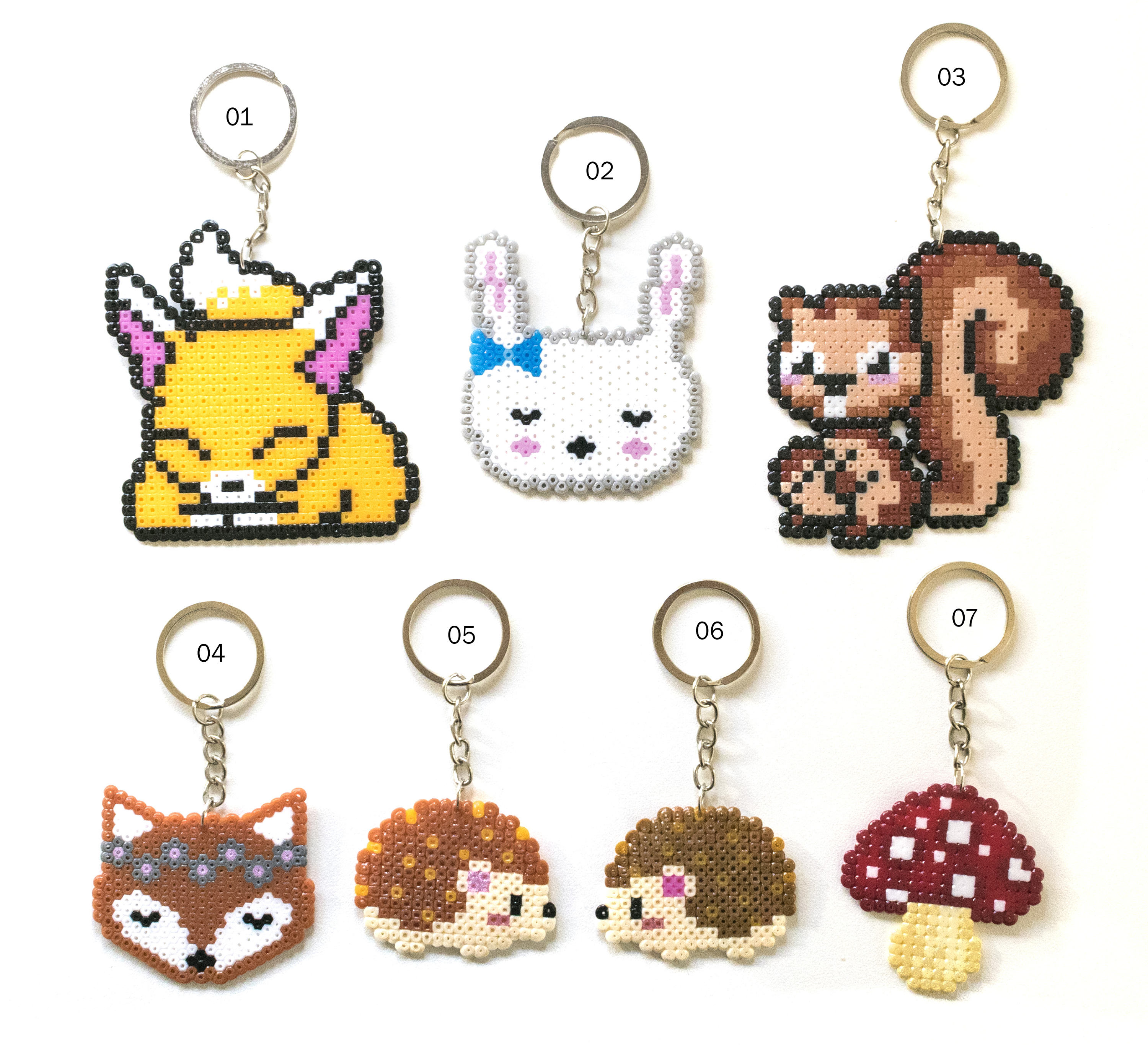 Woodland keychain kawaii animal Fox Pixel art Mushroom perler | Etsy