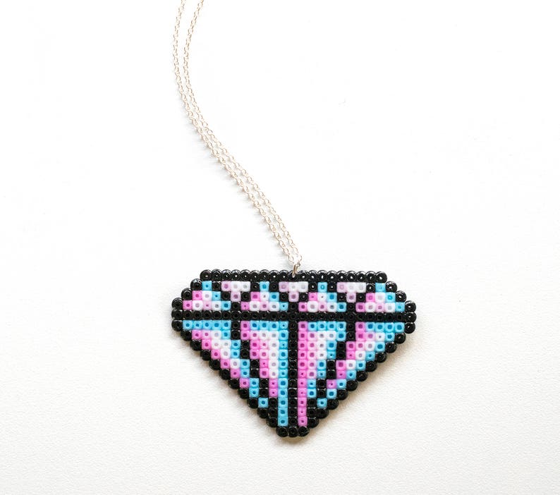 Pixel diamond necklace 8 bit jewelry Diamond perler hama beads | Etsy