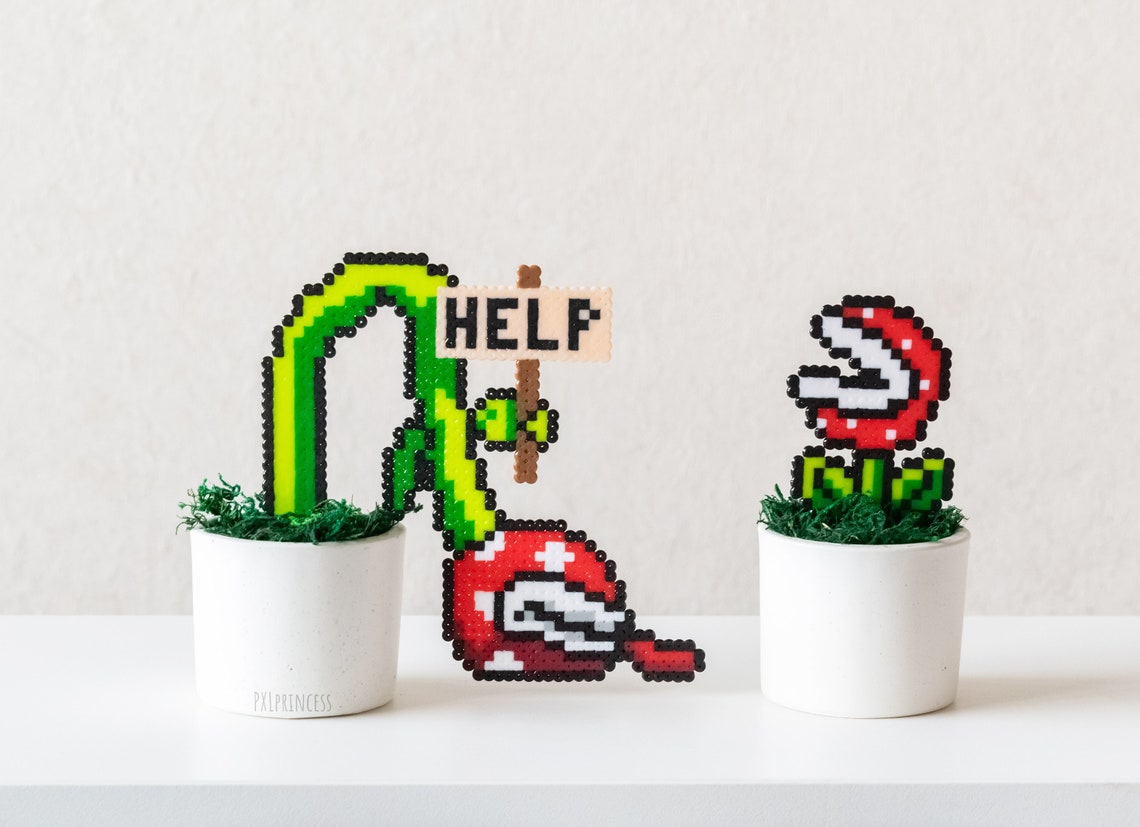 Pixel Plant in a Concrete Pot Piranha Plant Perler Super Mario - Etsy