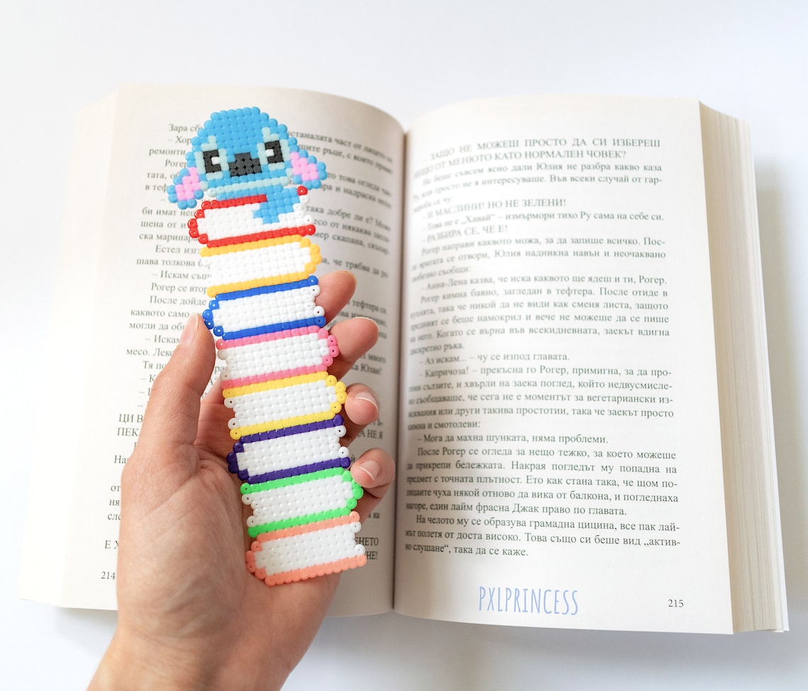 Cute Bookmark Pixel Art Hama Perler Beads Stationery Bookworm | Etsy UK