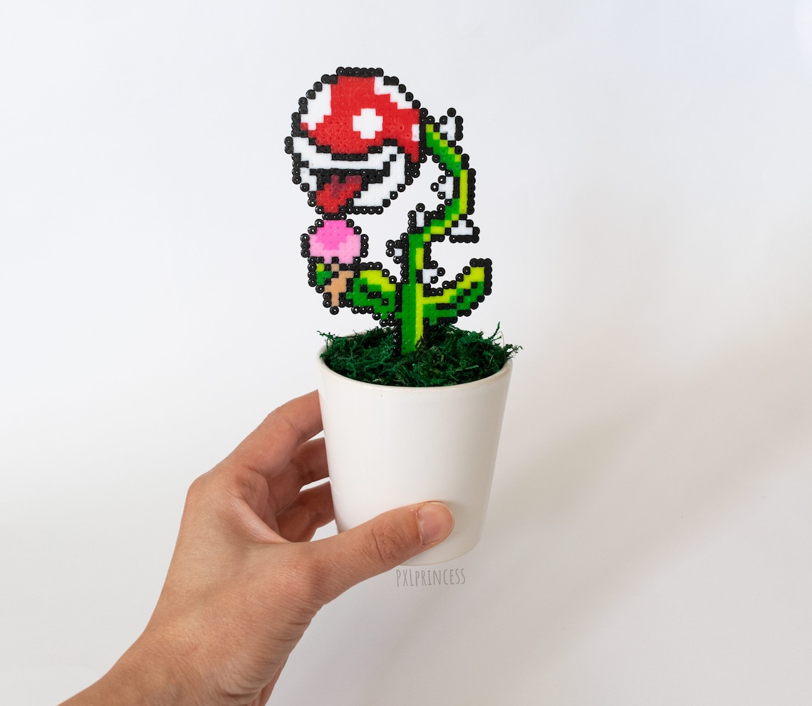 Summer Pixel Plant in a Pot Piranha Plant Perler Super Mario Gamer Hama ...