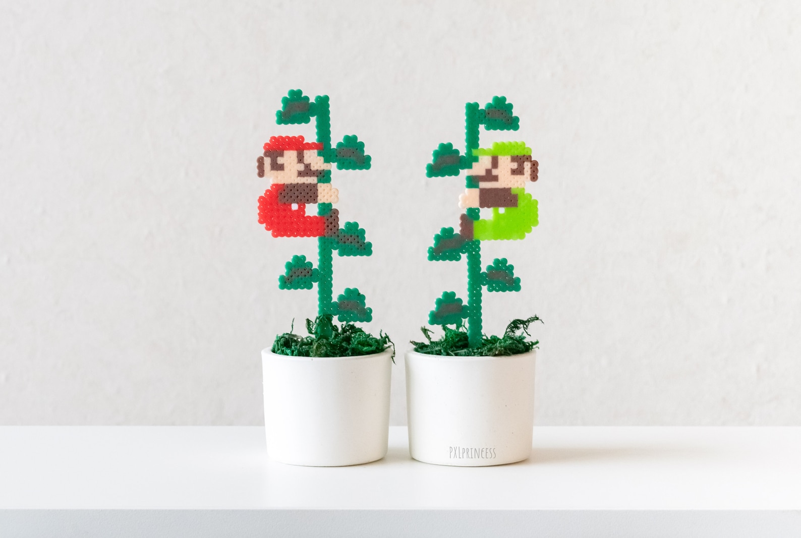 Super Mario Pixel Plant in Concrete Pot Potted Plant Perler Mario Gamer ...