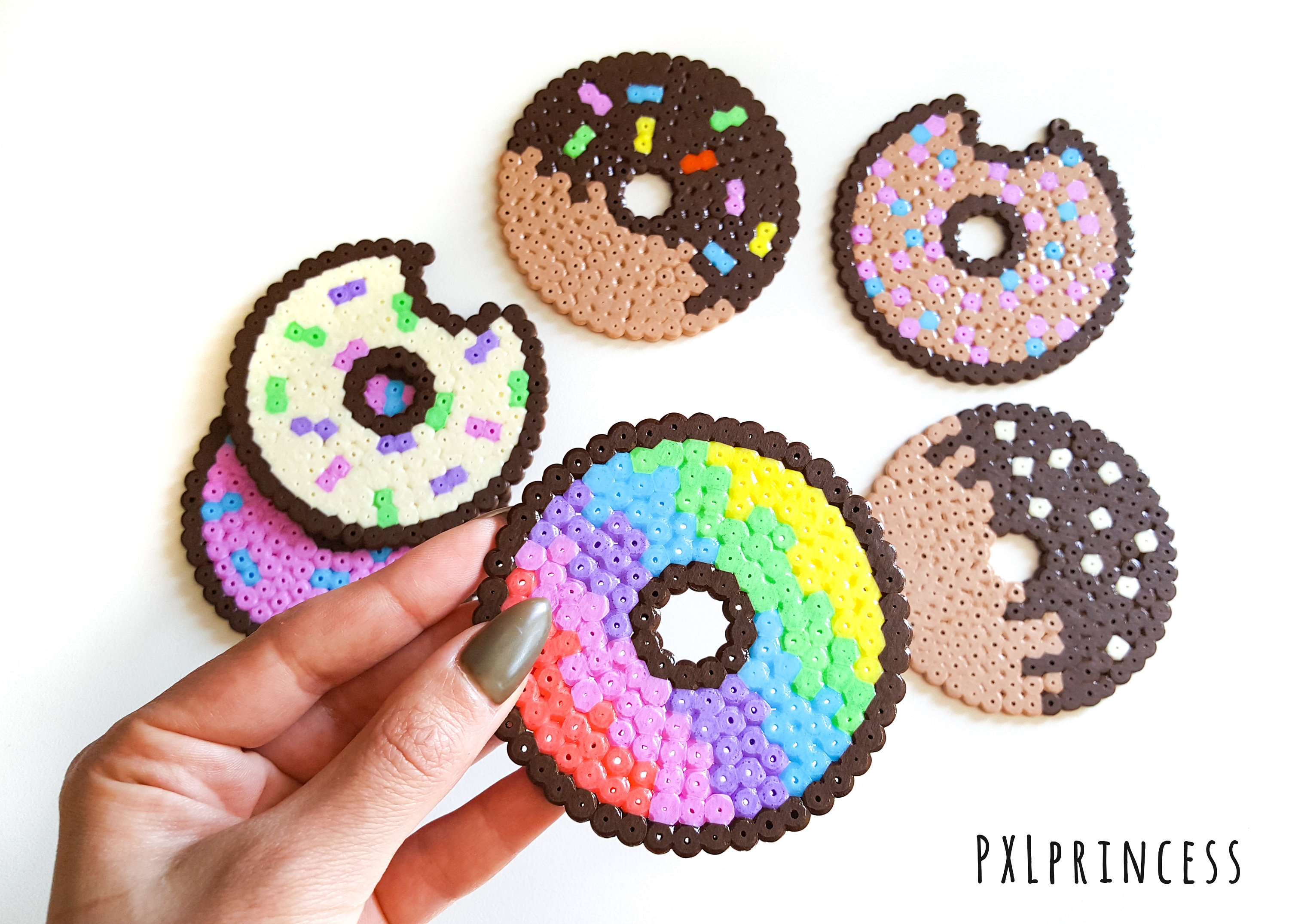 Donut Pixel Art Coaster Doughnut Hama Perler Beads Coasters Sweet Candy ...