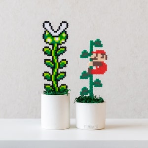 Super Mario Pixel Plant in Concrete Pot Potted Plant Perler Mario Gamer ...