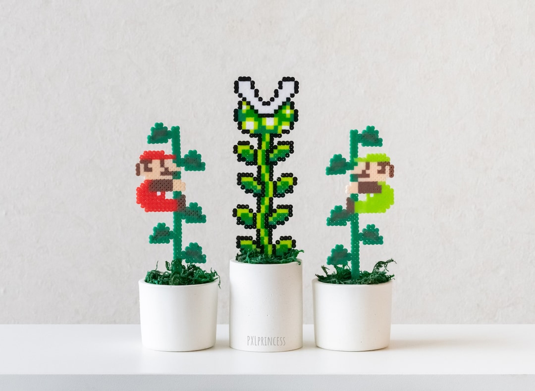 Super Mario Pixel Plant in Concrete Pot Potted Plant Perler Mario Gamer ...