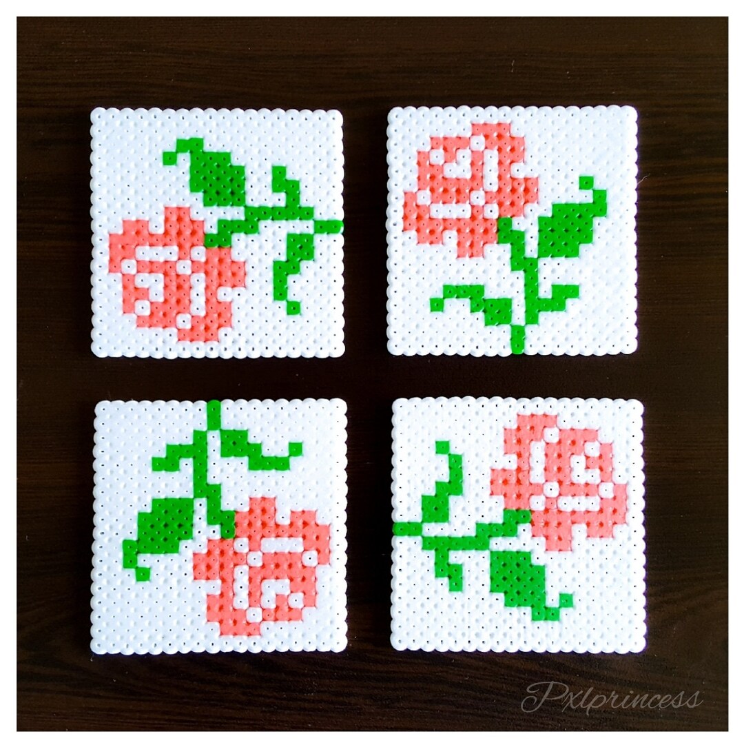 Rose Pixel Art Coaster Hama Perler Beads Floral Coaster 8bit Rose ...