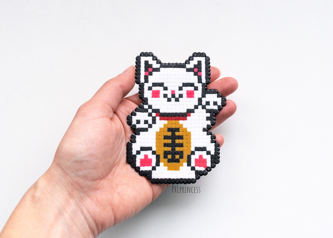 Lucky Cat pixel art - Japonais Good Luck Maneki Neko Kawaii aimant ...
