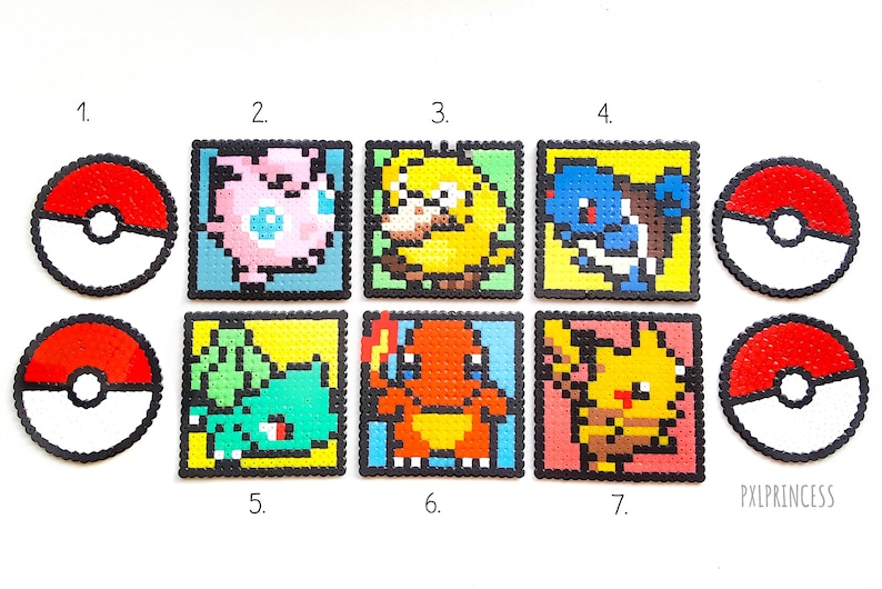 Pokemon Pixel Art Coaster Pikachu Hama Perler Beads Squirtle - Etsy