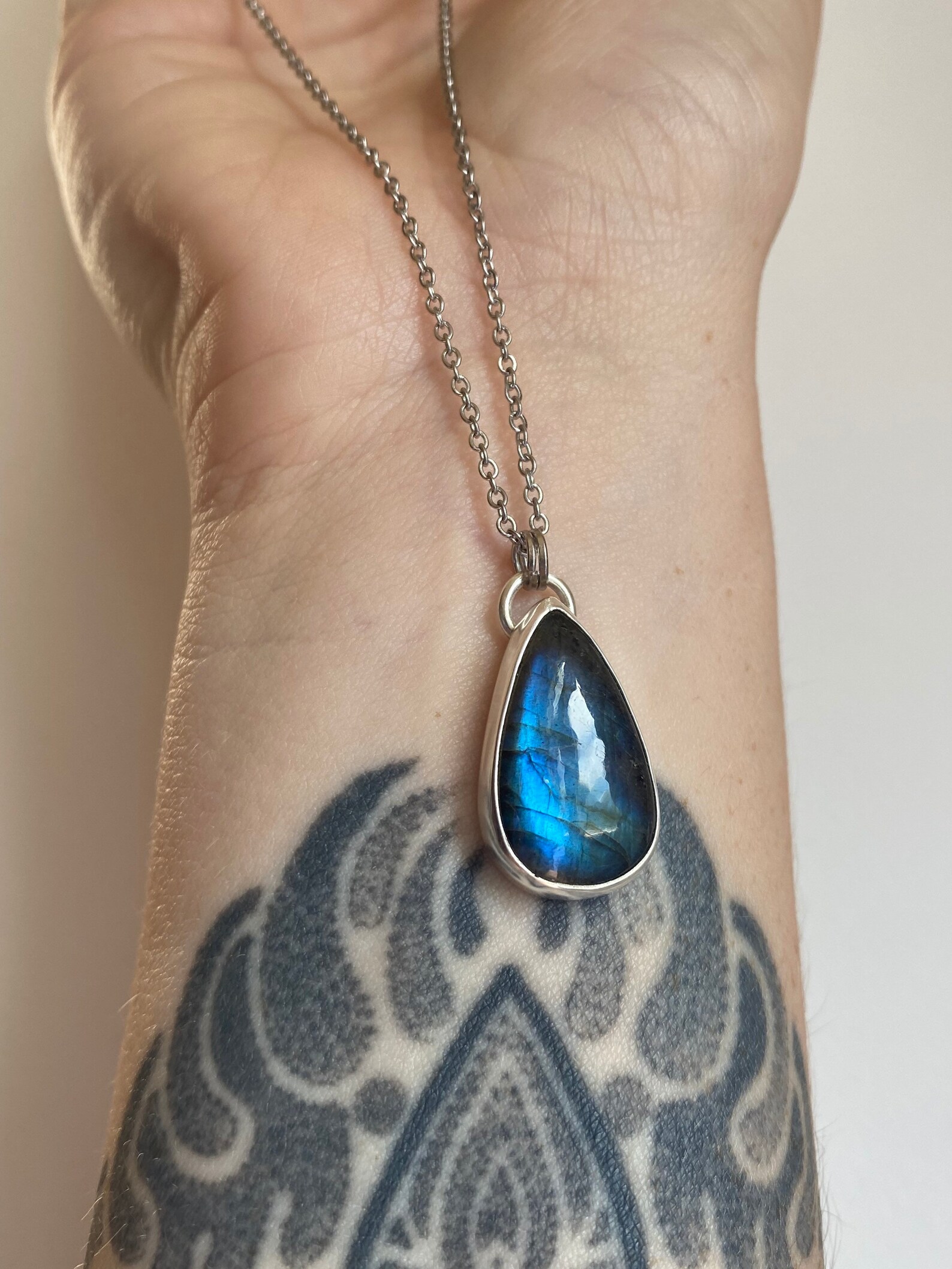 Ocean Blue Labradorite With Wave Cut Out Window | Labradorite Necklace ...