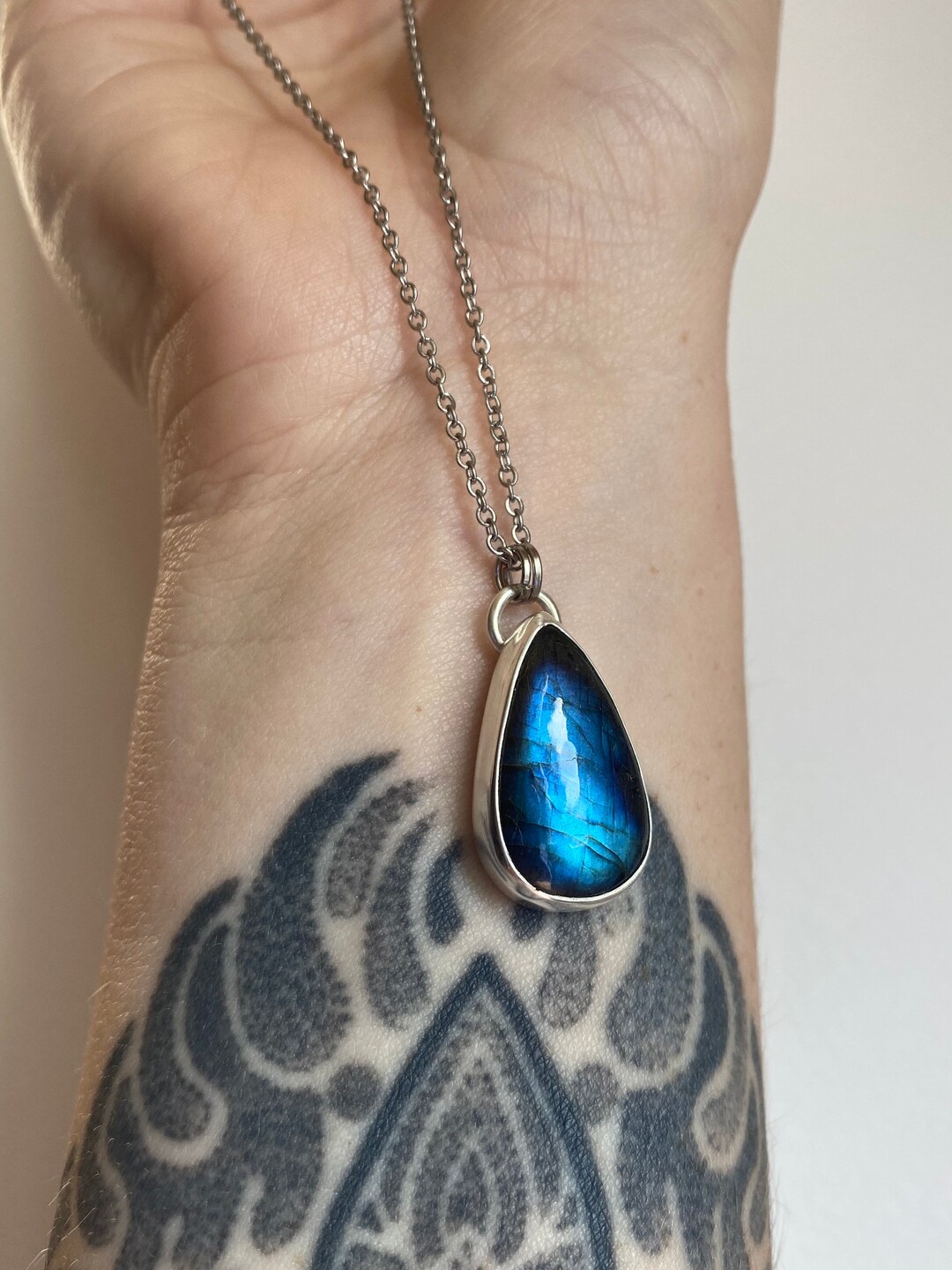 Ocean Blue Labradorite With Wave Cut Out Window | Labradorite Necklace ...