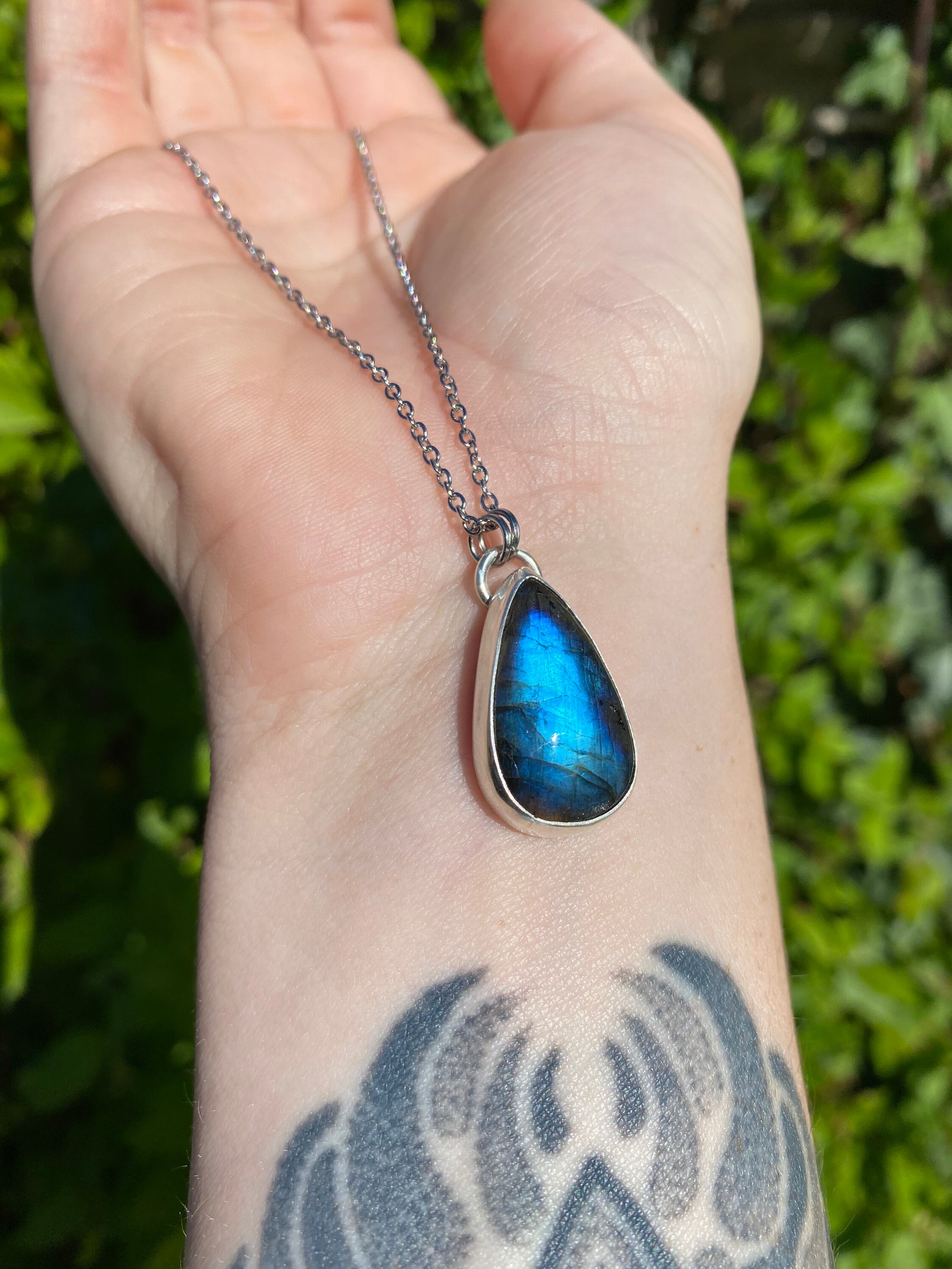 Ocean Blue Labradorite With Wave Cut Out Window | Labradorite Necklace ...
