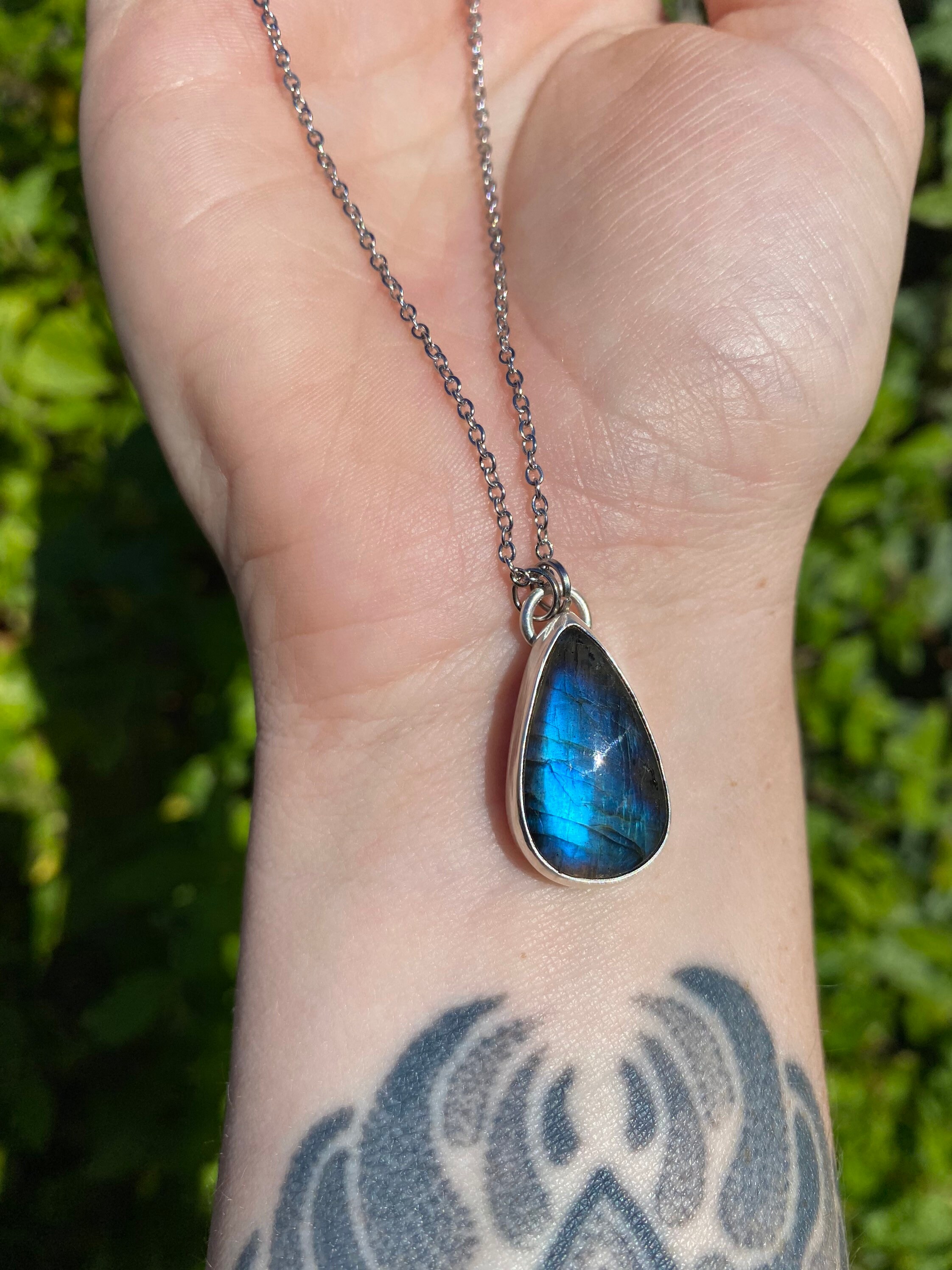 Ocean Blue Labradorite With Wave Cut Out Window | Labradorite Necklace ...