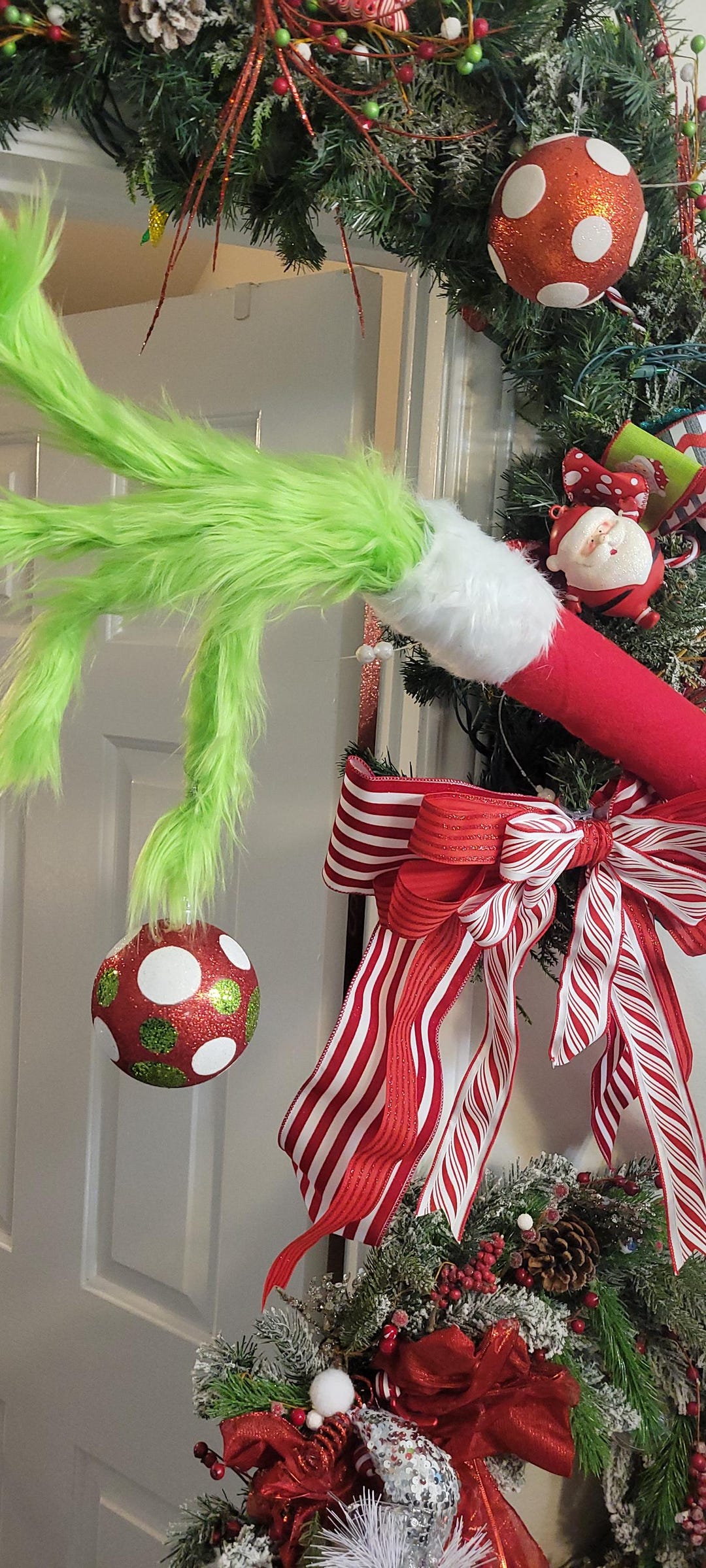 Green Monster Furry Hand Tree Topper- Christmas Grinchy Decoration ...