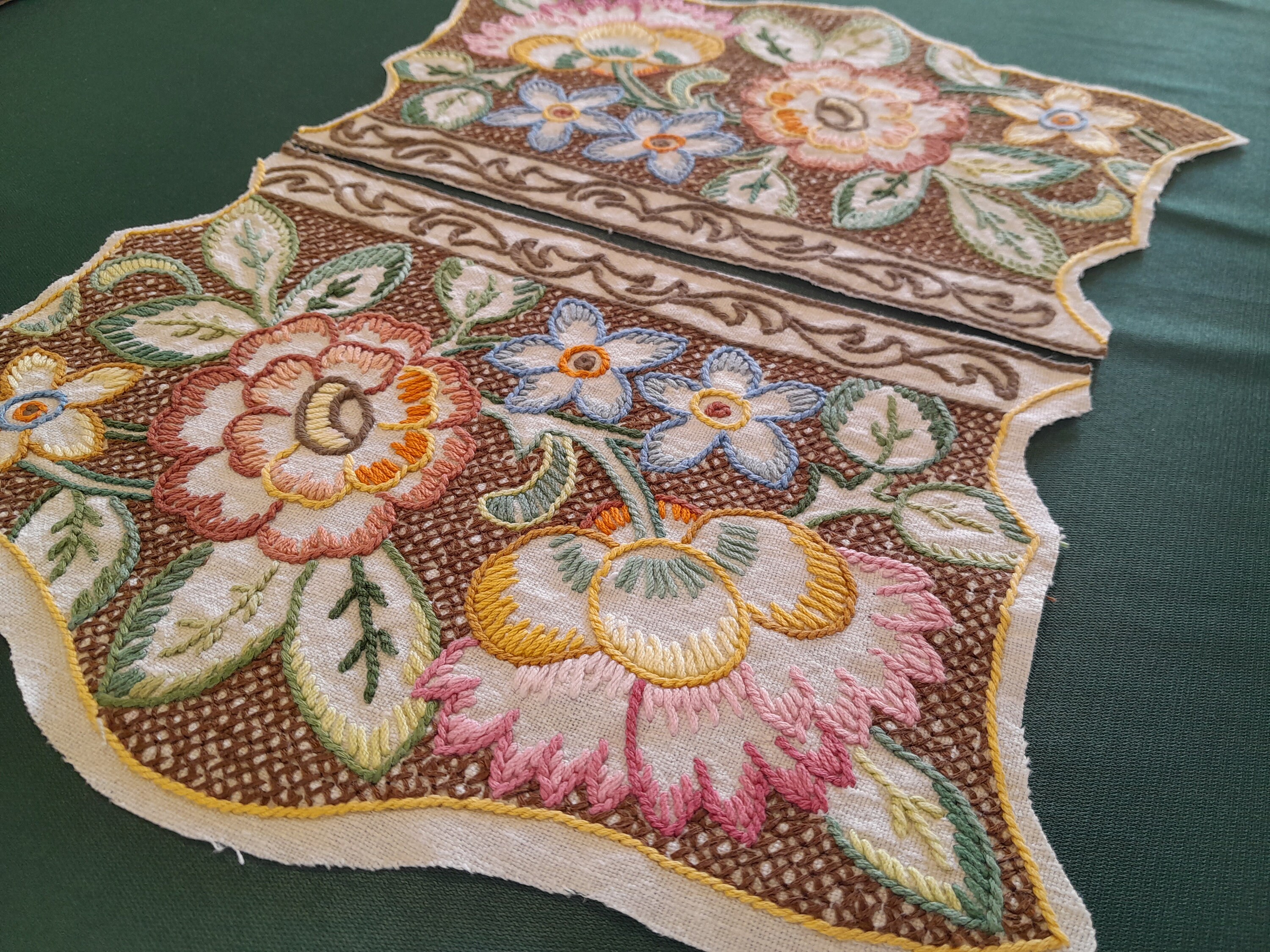 Set of Two Large Vintage Embroidered Panels Beautiful & Heavily ...