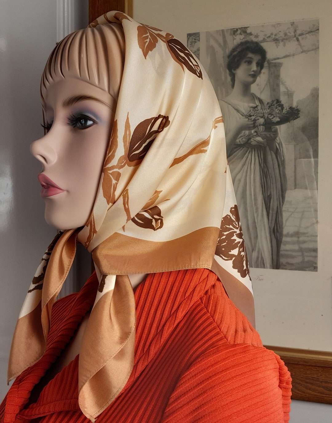 Mid Century Retro Roses 'the Crown' Era Floral Scarf Headscarf - Etsy