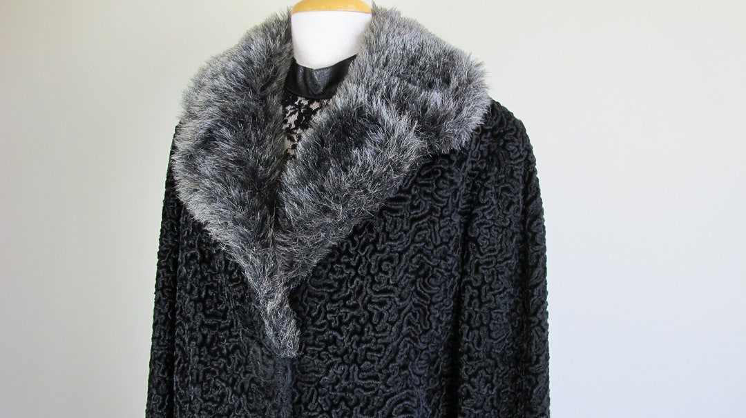 Beautiful Wool French 1950s Faux Astrakhan Excellent Condition Jet ...