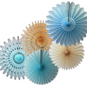 Light Blue & Ivory Tissue Paper Fan Decorations 5 Fans 13-18 - Etsy