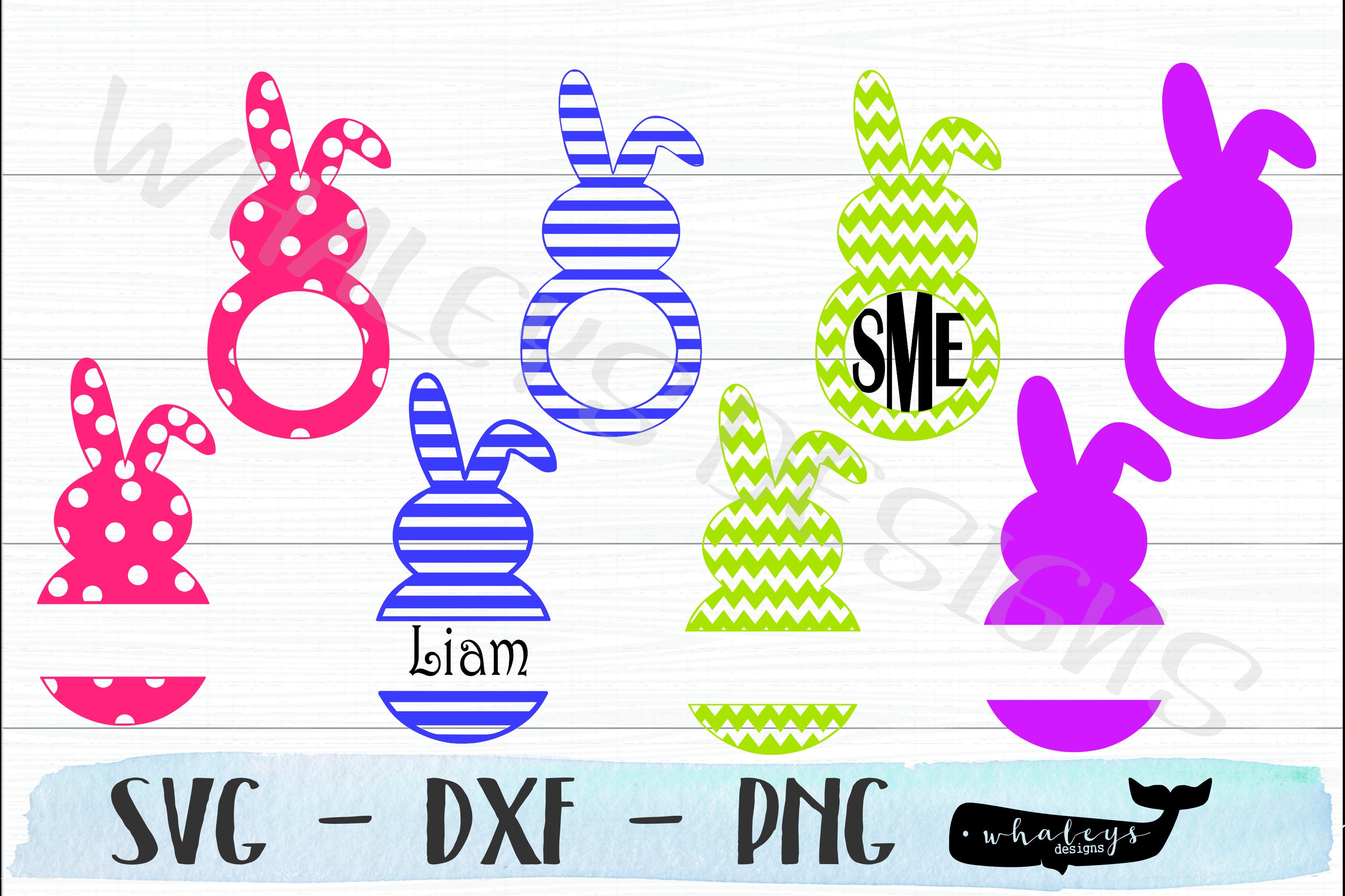 Monogram and Name Bunnies SVG Bunny PNG Easter DXF Spring | Etsy