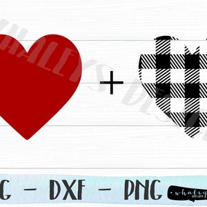 Buffalo Check Heart Cut File, Love DXF, Heart PNG, Silhouette and ...