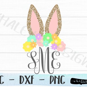Bunny Ear Monogram SVG, Rabbit PNG, Personalized DXF, Initals, Easter ...