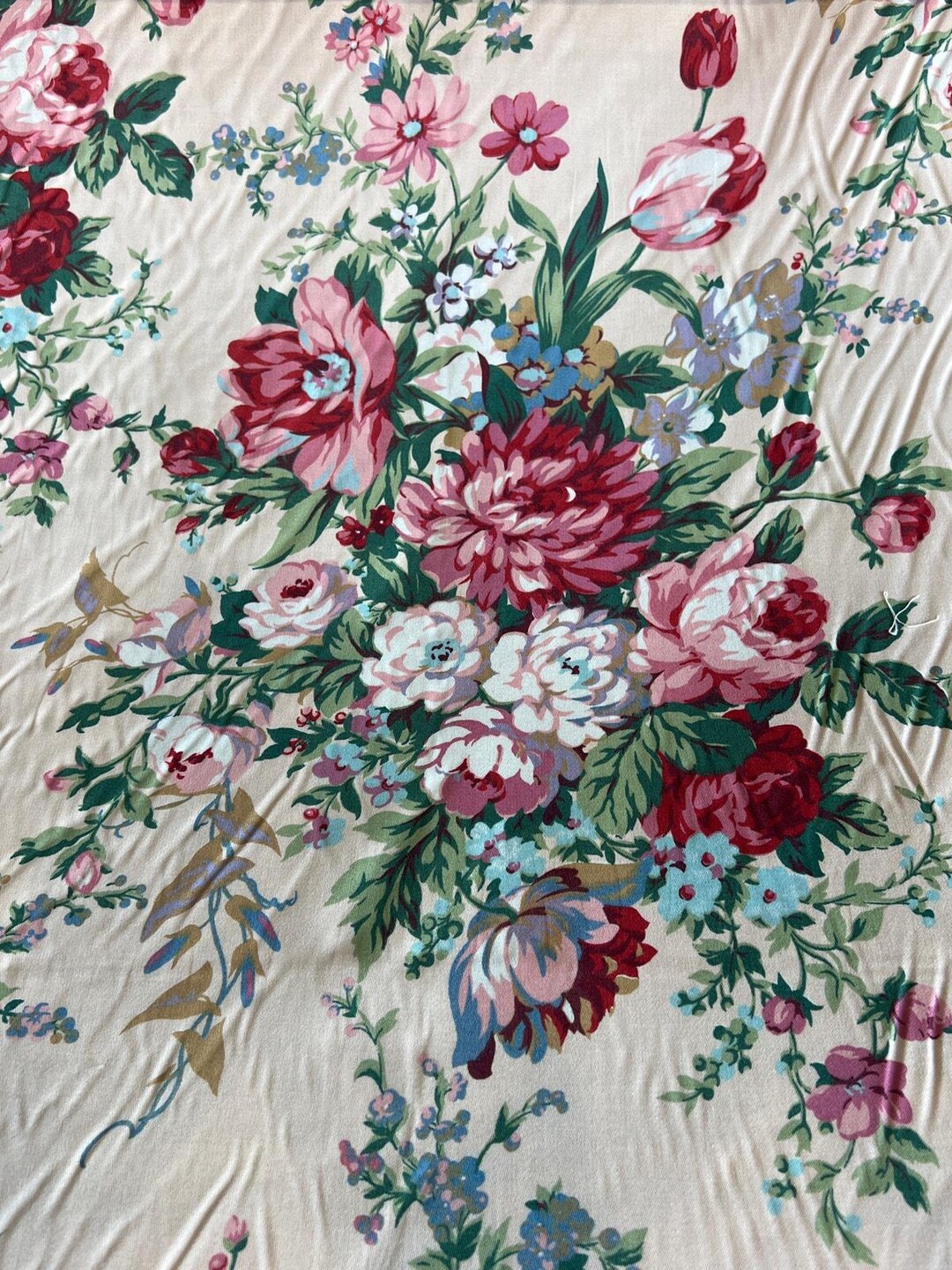 Vintage Jay Yang Fabric Floral Bouquet Pink Green Upholstery Cottage by ...