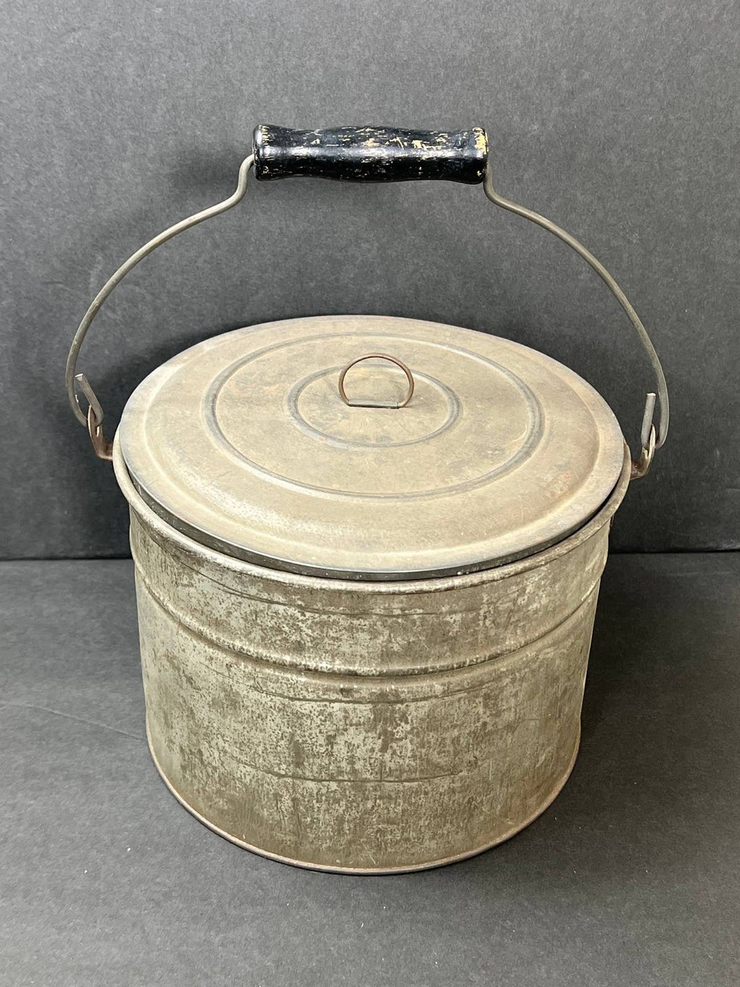 Tin Berry Bucket Lunch Pail With Lid Bail Handle Primitive Vintage ...