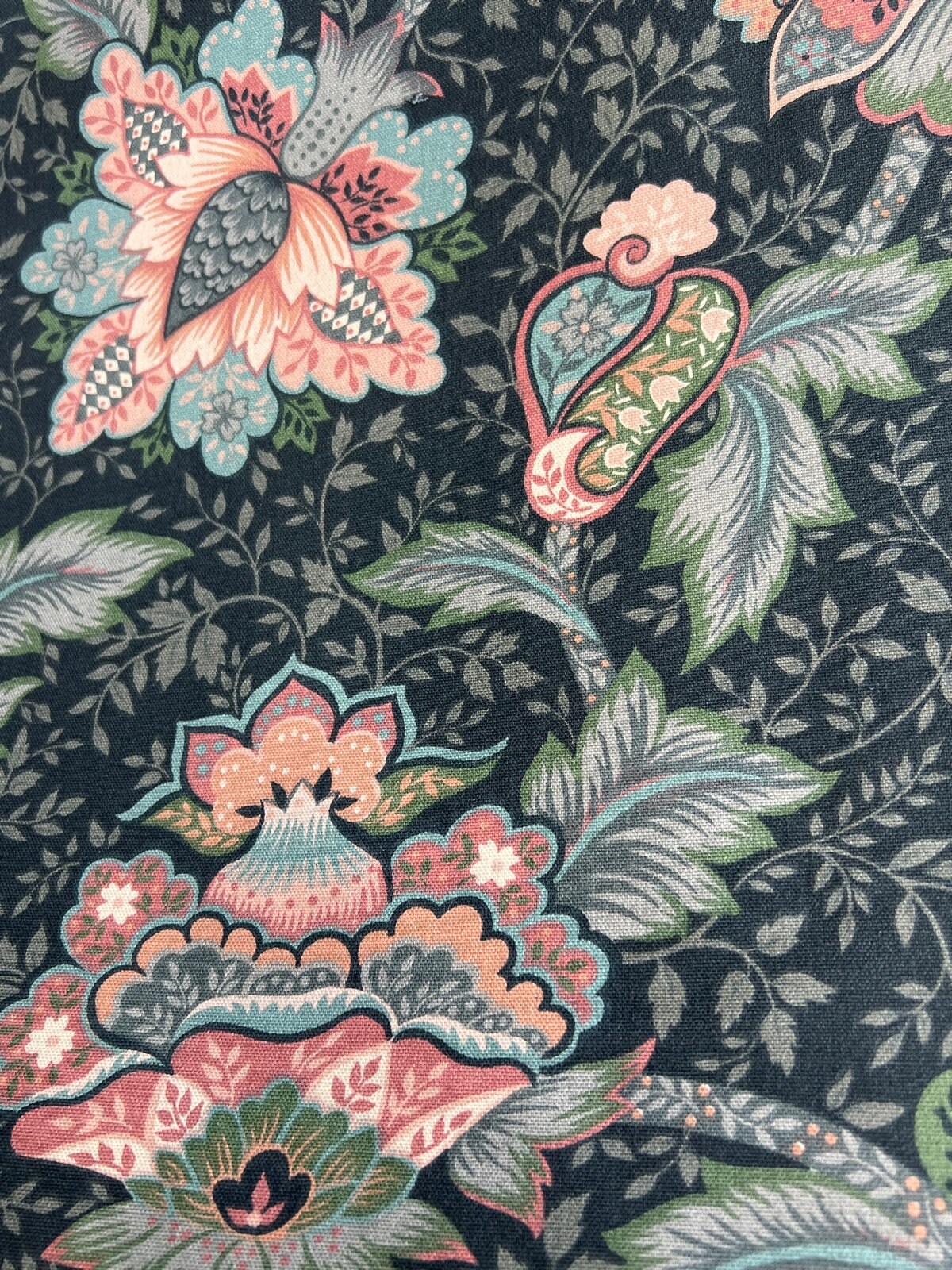 Vintage House N Home Fabric Blue Pink Green Jacobean Floral Upholstery ...