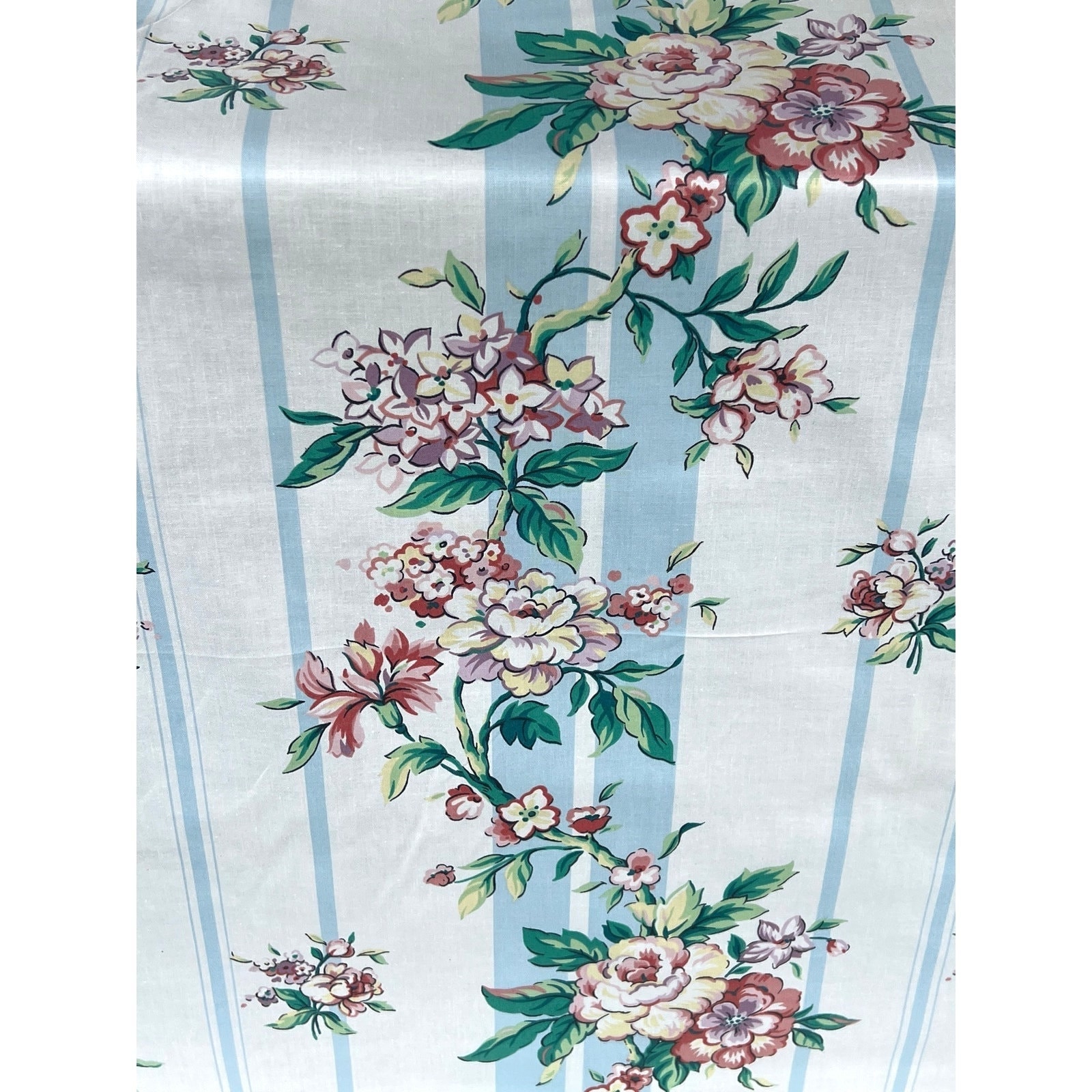 Vintage Waverly Fabric Floral Blue Striped Merchant Home Decor by the ...