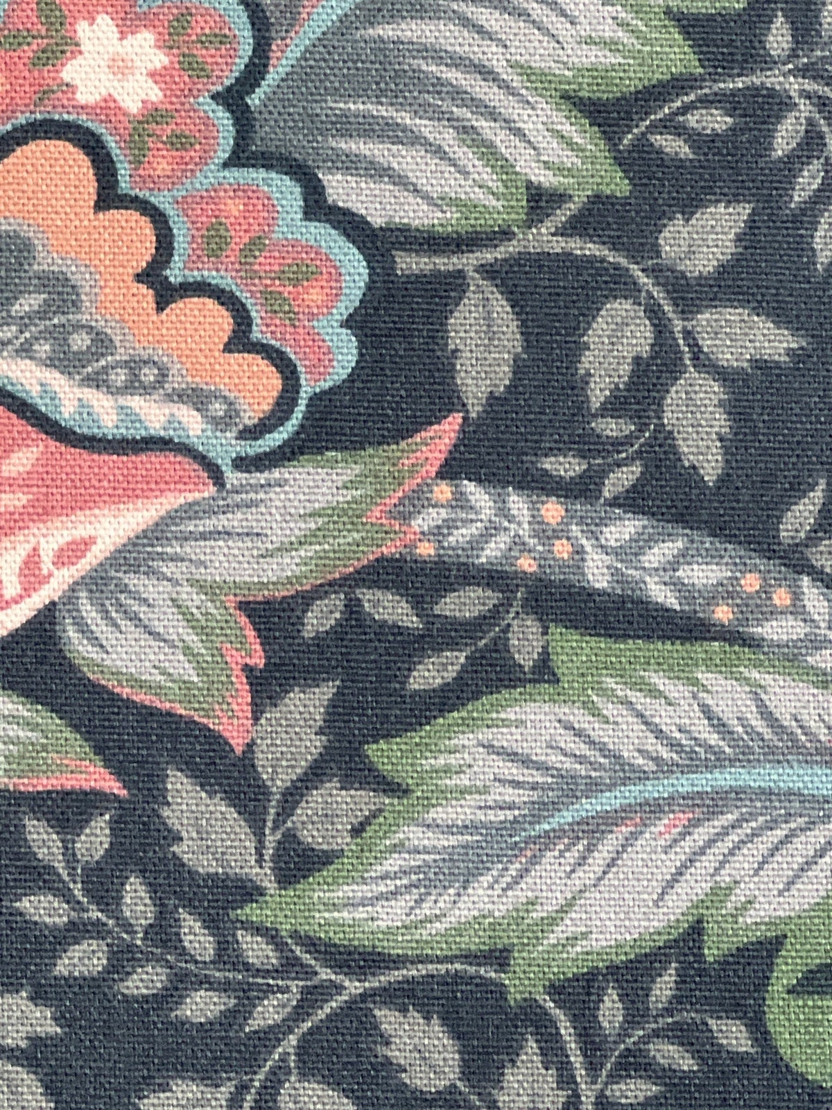 Vintage House N Home Fabric Blue Pink Green Jacobean Floral Upholstery ...