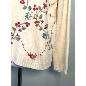 Vintage Cottagecore Sweater Petite Large Cream Chenille Embroidered ...