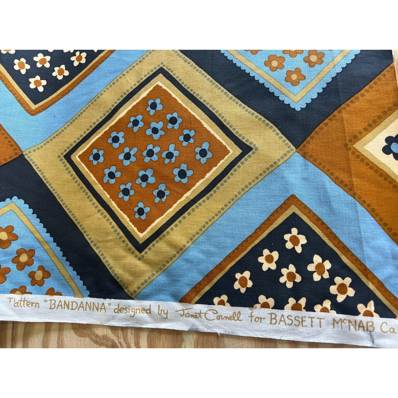 Vtg Janet Cornell Bandanna Fabric Hand Printed Fabric 1978 Upholstery ...