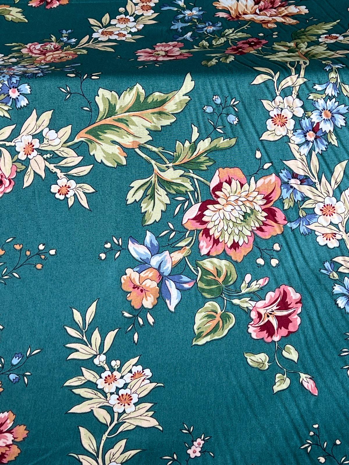 Vintage Jay Yang Fabric Green Pink Floral Garland Twill Upholstery ...