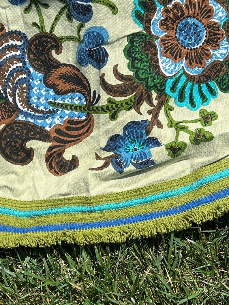Vintage Bates Bedspread Double Blue Green Floral W/ Fringe 90x106 Boho ...