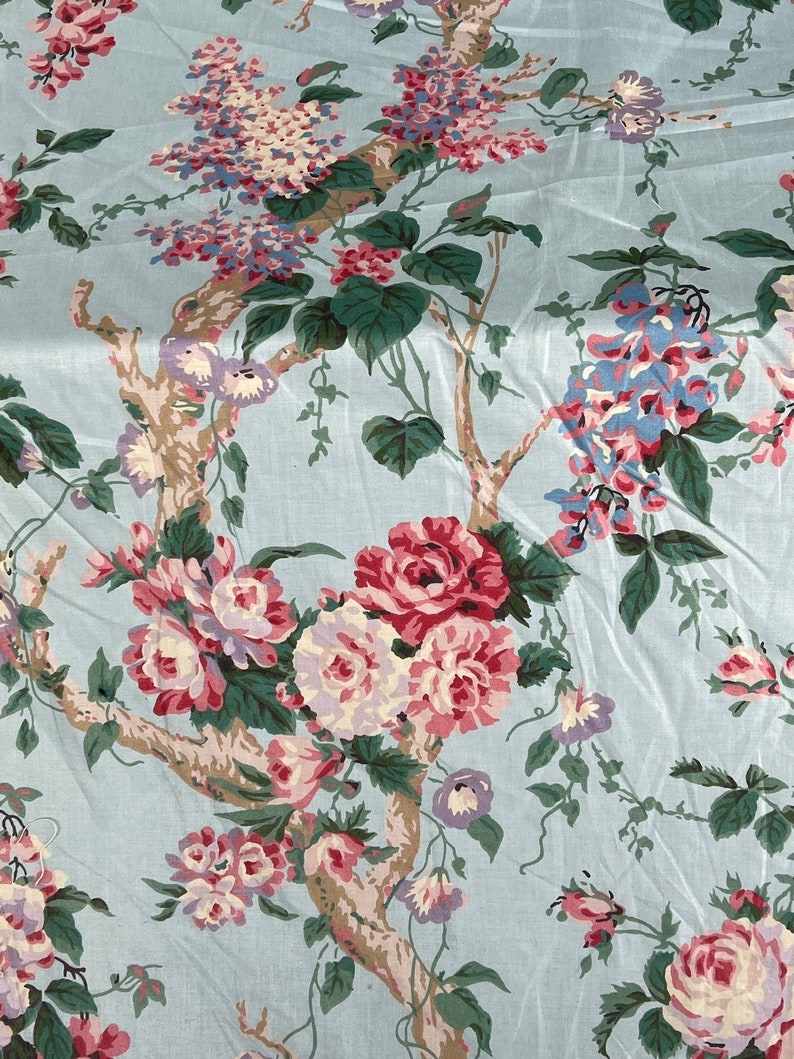 P Kaufmann Decorator Fabric Cotton Upholstery Aqua Floral Foliage ...