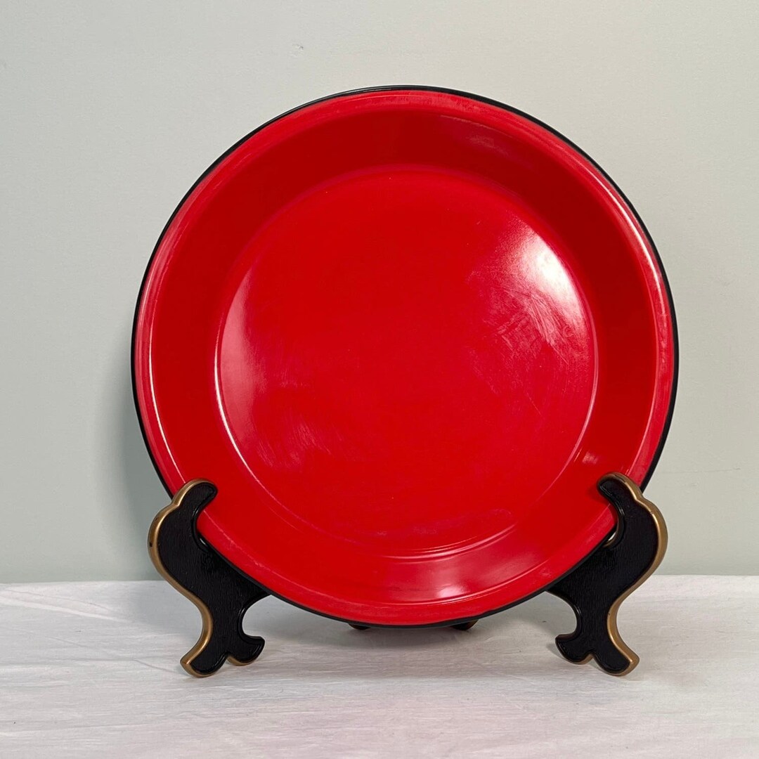 Enamelware Pie Plate Red Black Rim Metal Large 11" Farmhouse Cottage ...