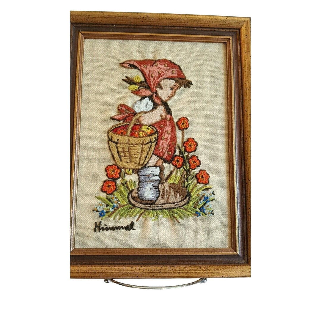 Crewel Embroidery Picture MJ Hummel Girl Finished Framed 10.5x8 Vtg ...