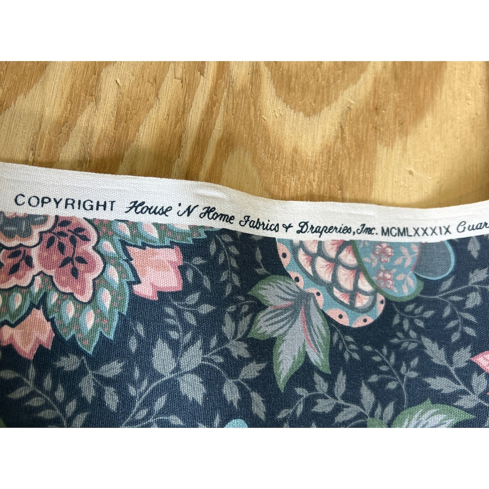 Vintage House N Home Fabric Blue Pink Green Jacobean Floral Upholstery ...