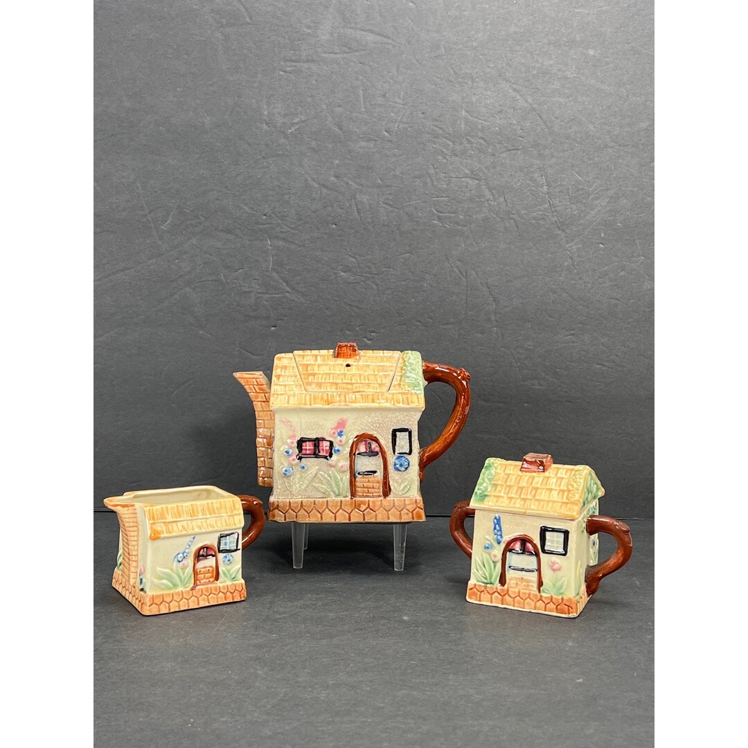 Vintage Cottage Ware Tea Set 3 Piece Set Teapot Sugar Creamer Lidded ...