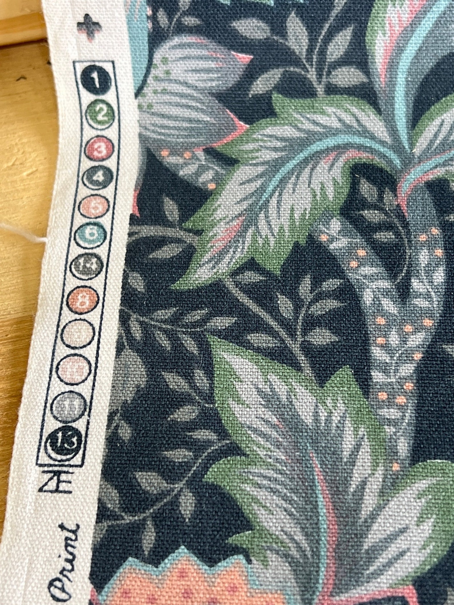 Vintage House N Home Fabric Blue Pink Green Jacobean Floral Upholstery ...