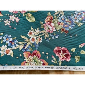 Vintage Jay Yang Fabric Green Pink Floral Garland Twill Upholstery ...