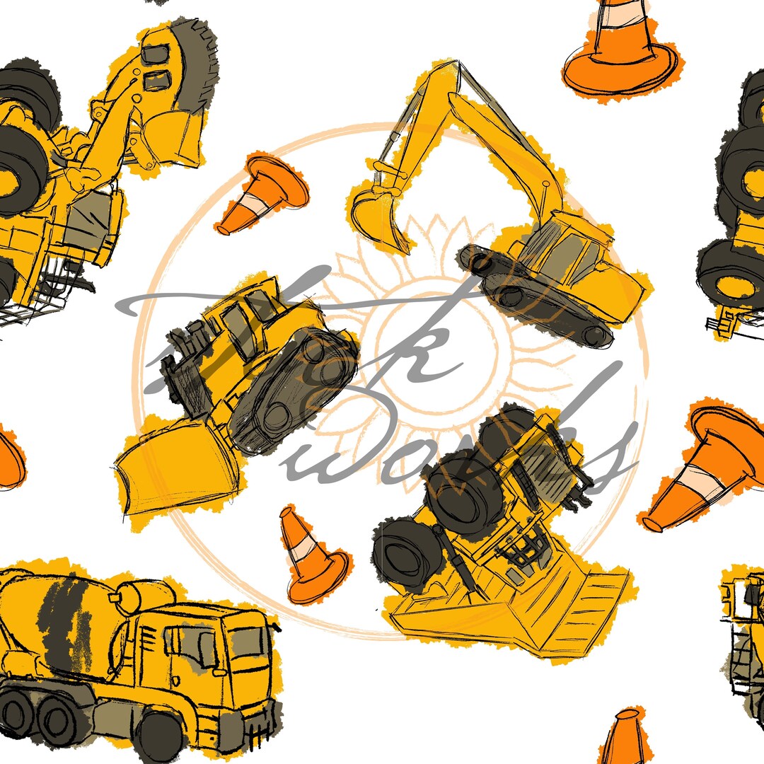 Sketchy Construction Vehicles Seamless File - Seamless Pattern - Etsy