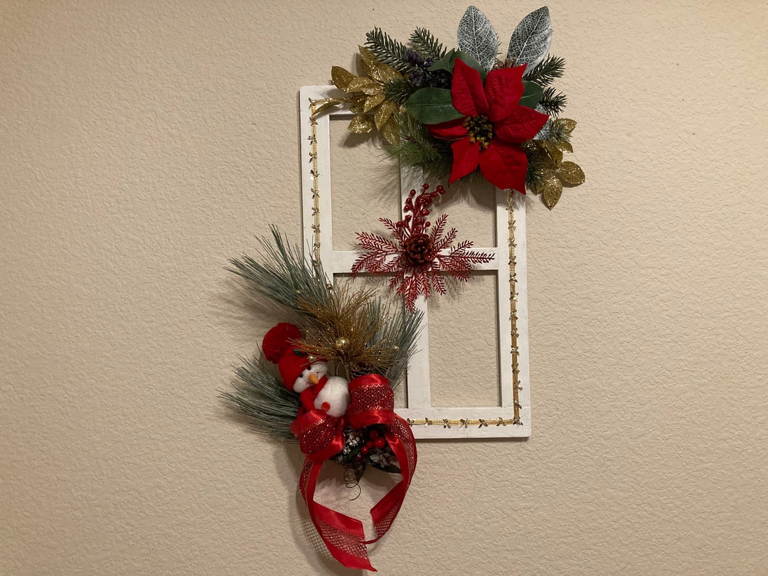 Christmas Window Frame, Christmas Window Snowman, Christmas Poinsettia ...