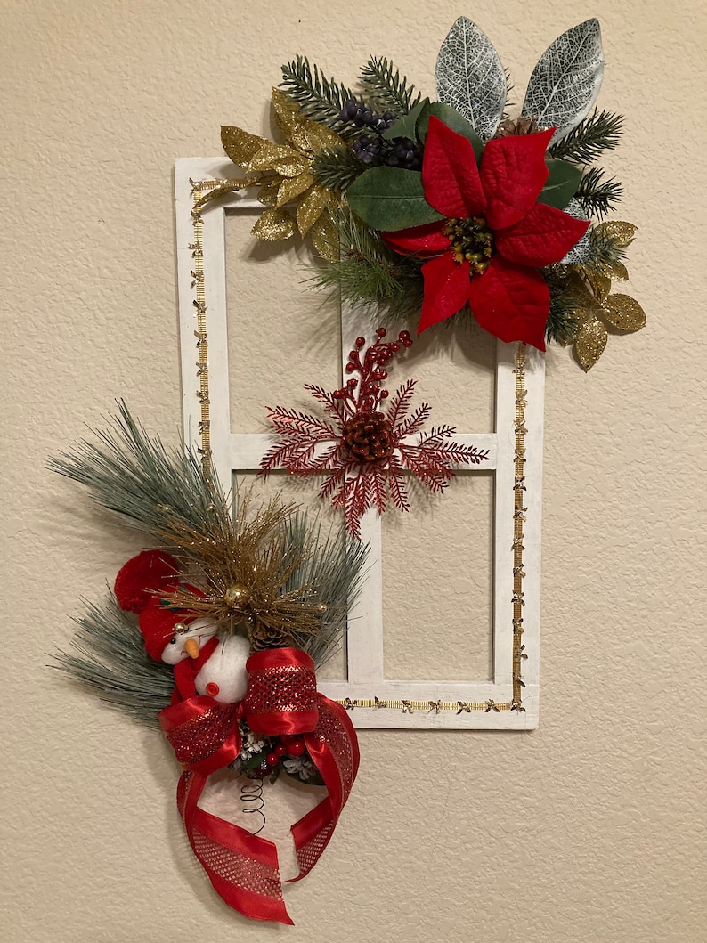 Christmas Window Frame, Christmas Window Snowman, Christmas Poinsettia ...