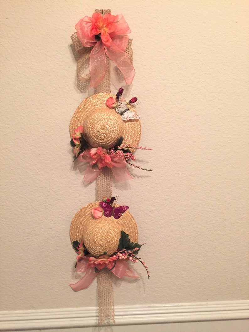 Children's Straw Hats Hanging Wall Decor, Double 8" Round Straw Bonnets ...