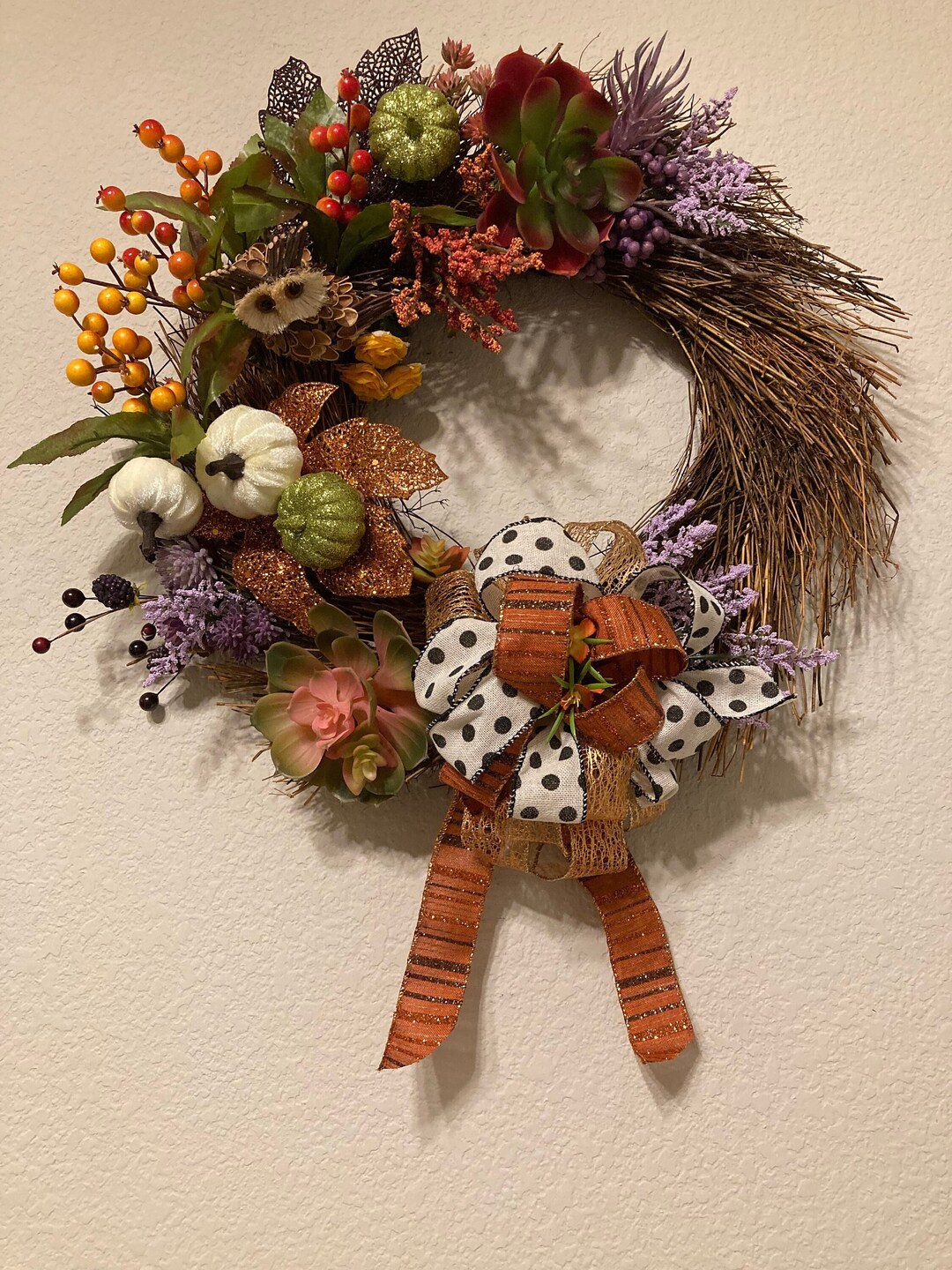 Autumn/fall Wreath, Succulent Wreath, Wreath With Owl, Colorful Wreath ...