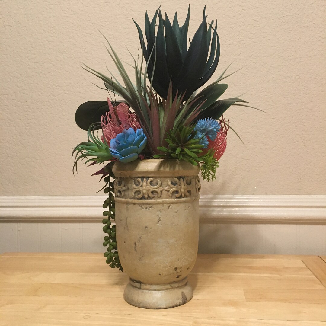 Faux Succulent Centerpiece - Large Rustic Succulent Centerpiece ...